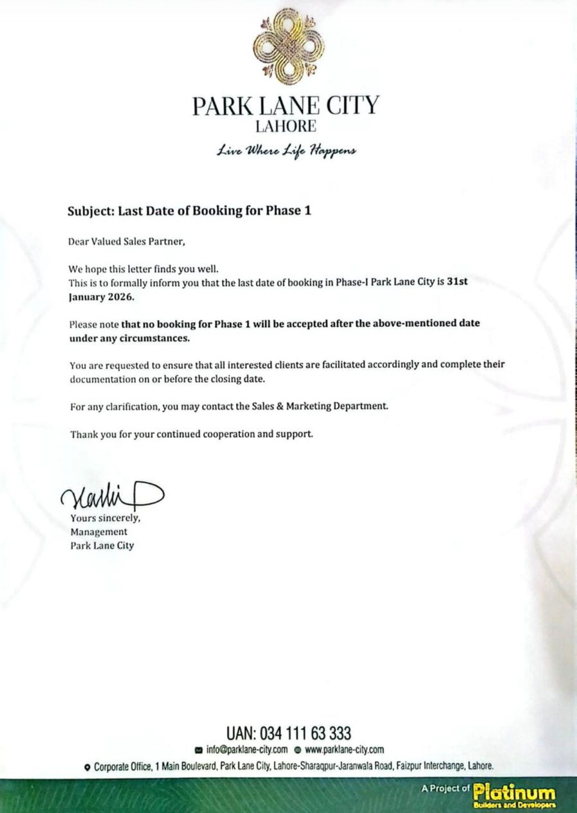 Park Lane City Lahore | Residential / Commercial Payment Plan ...